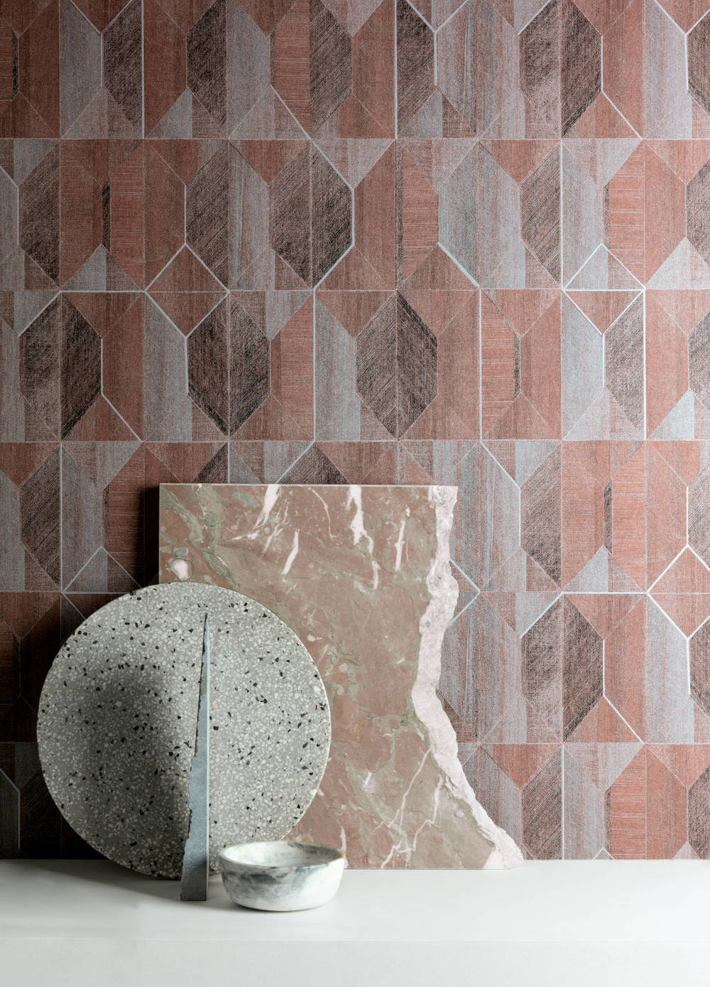 Khroma by Masureel Prisma PRI003 Marquetry Rust Behang - BehangSite.com