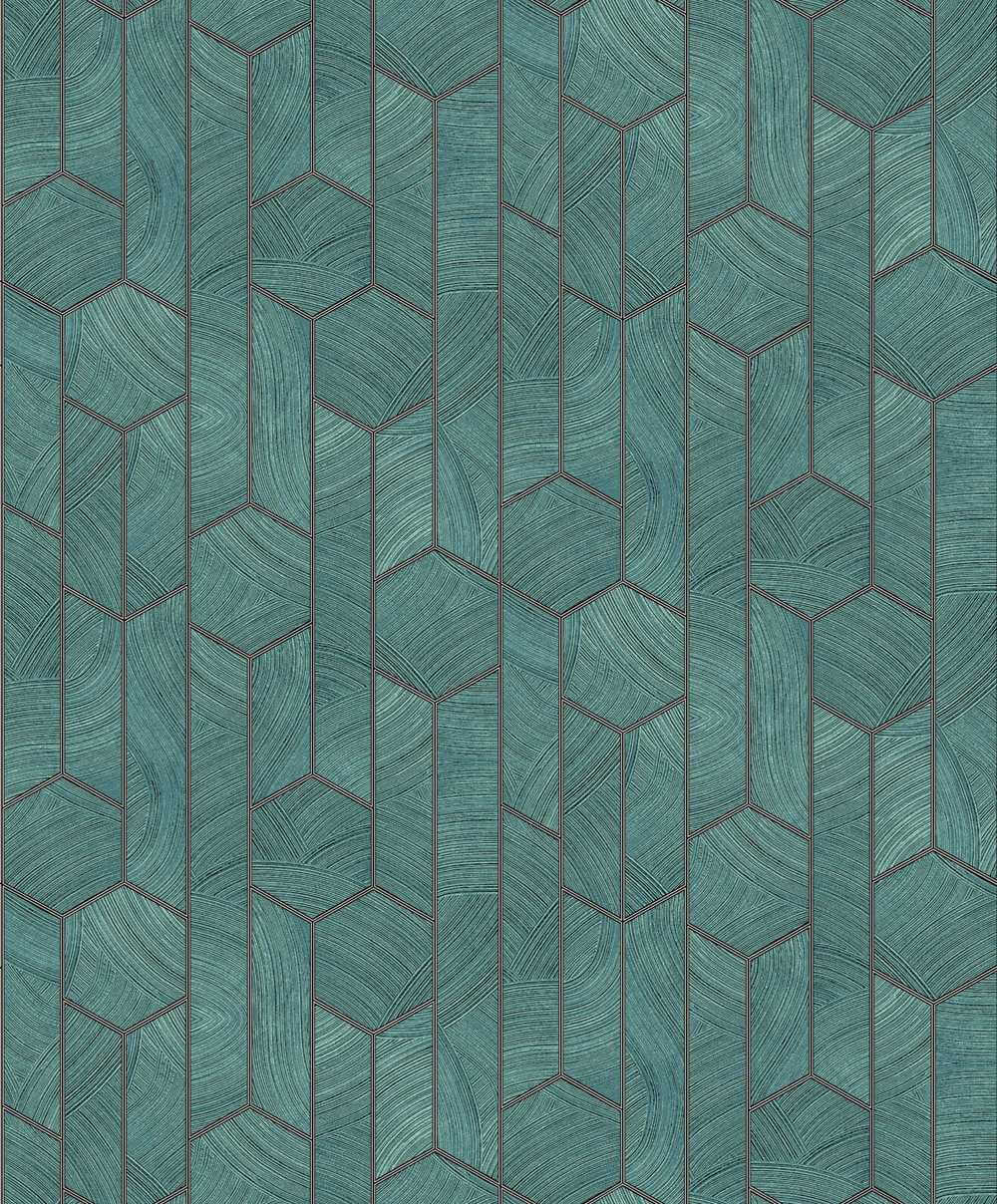 Khroma by Masureel Summer SUM104 Kantha Teal Behang - BehangSite.com